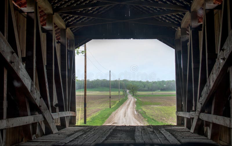 Inside a Covered Bridge, Looking Out Stock Photo - Image of roof ...