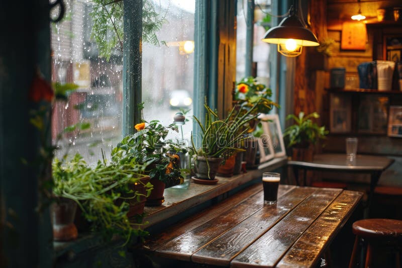 Cozy AI-generated Coffee Shop Interior with Natural Lighting Stock ...