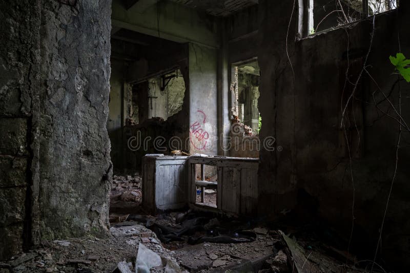 Inside Damaged Structure of an Abandoned Building Stock Image - Image ...