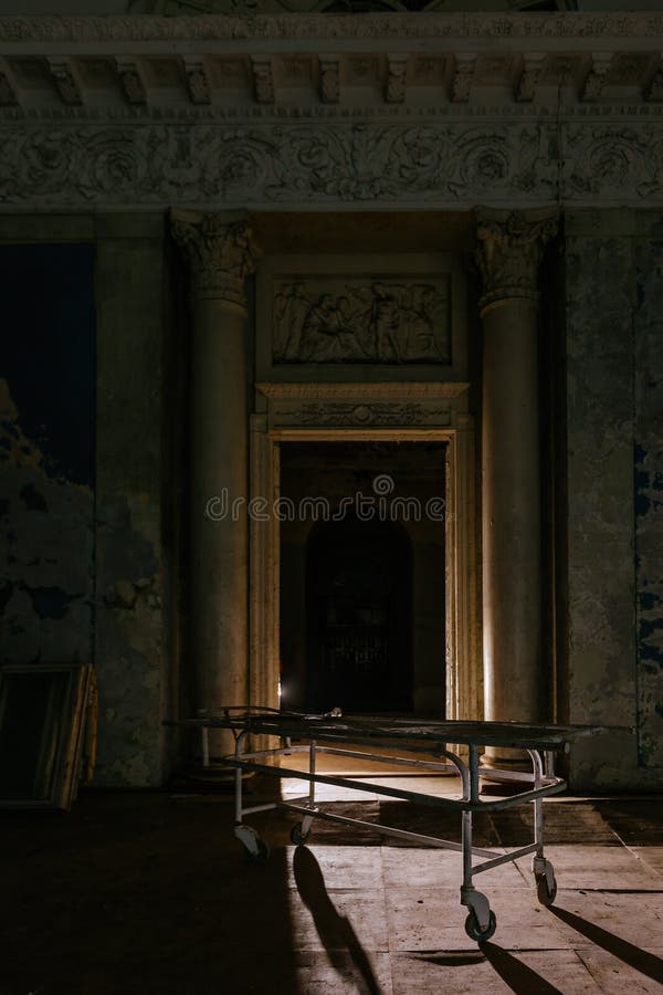 Inside of Dark Old Creepy Abandoned Hospital at Night Stock Image ...