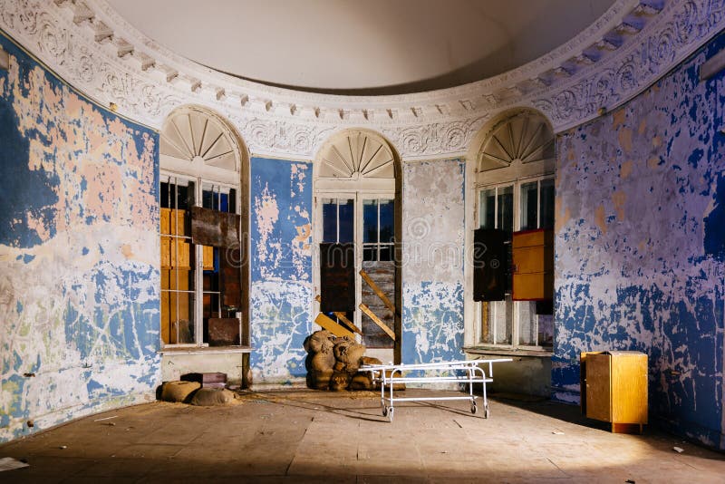 Inside of Dark Old Creepy Abandoned Hospital at Night Stock Photo ...