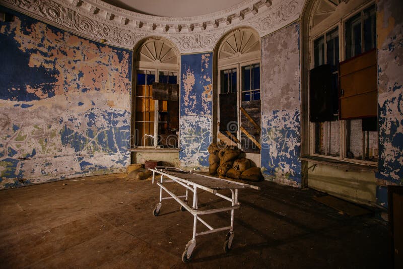 Inside of Dark Old Creepy Abandoned Hospital at Night Stock Image ...