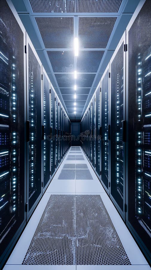 Inside of a Datacenter in Vertical View. Cloud Server Concept Stock ...