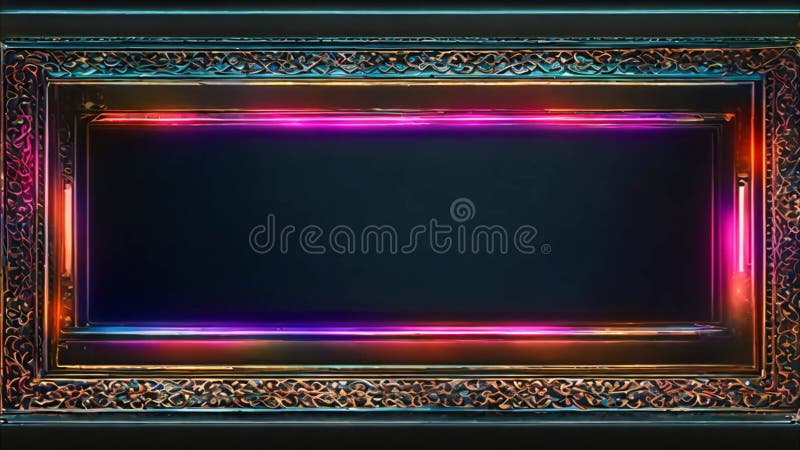 Decorated Horizontal Rectangular Frame with Neon Lights Inside, Light ...