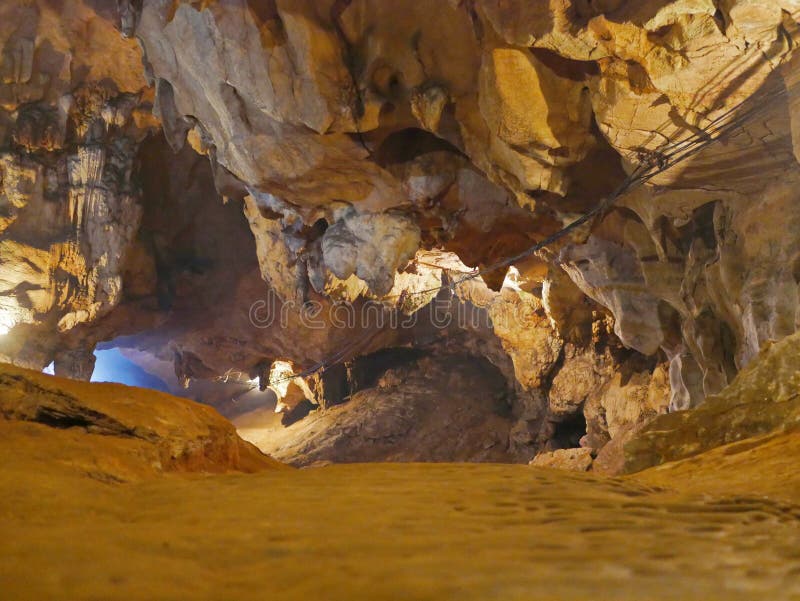Inside of a Deep Cave with Lighting System on To Provide a Visibility ...