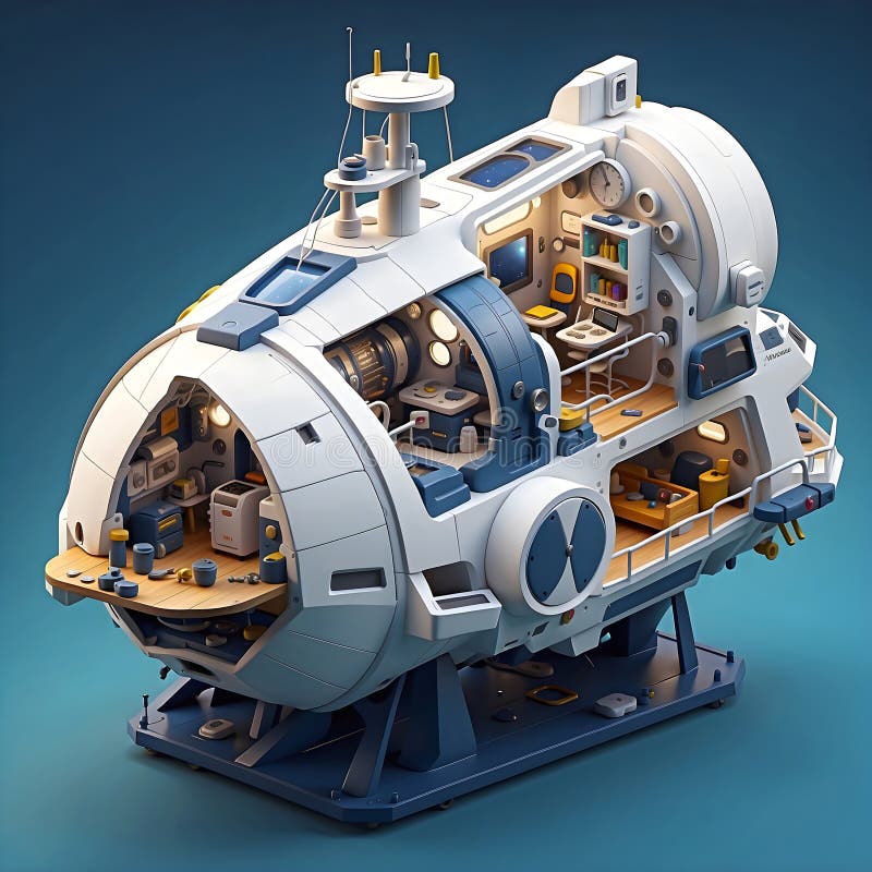 Inside Deep-sea Research Vessel with Cutaway Isometric Low Poly Art 3d ...