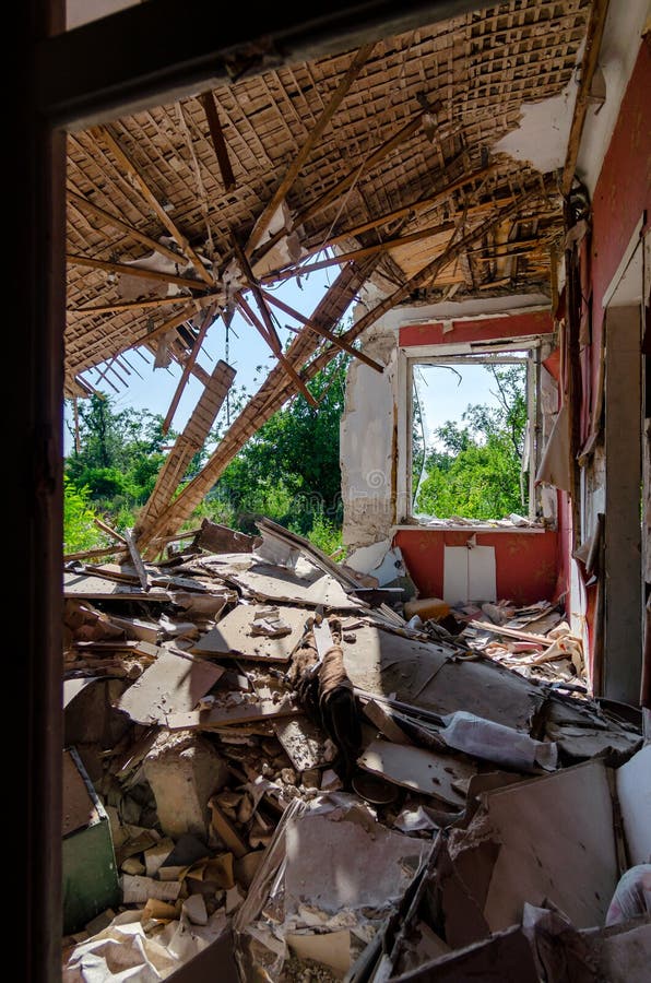 Inside a Destroyed House without People in an Abandoned City in Ukraine ...