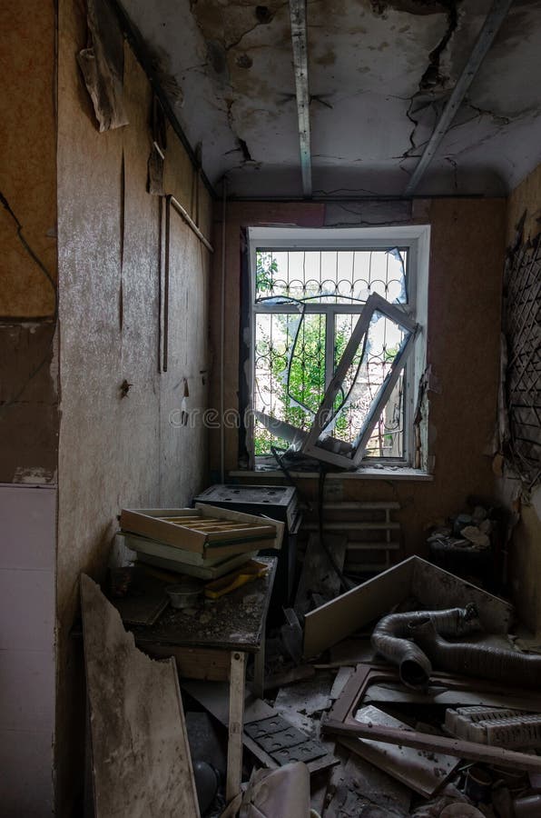 Inside a Destroyed House without People in an Abandoned City in Ukraine ...