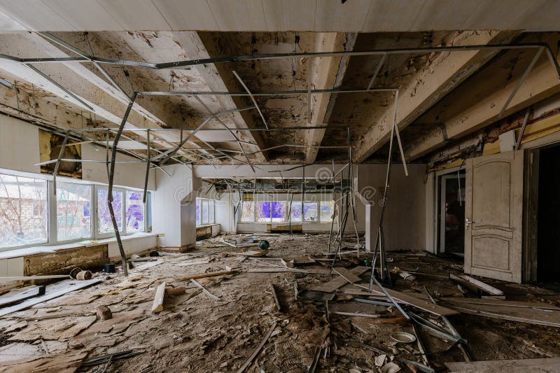 Inside Destroyed Office Building. Consequences of Attack Concept Stock ...