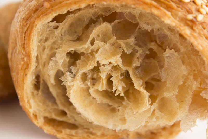 Inside Details of Croissant in Close Up, on Light Background Stock ...