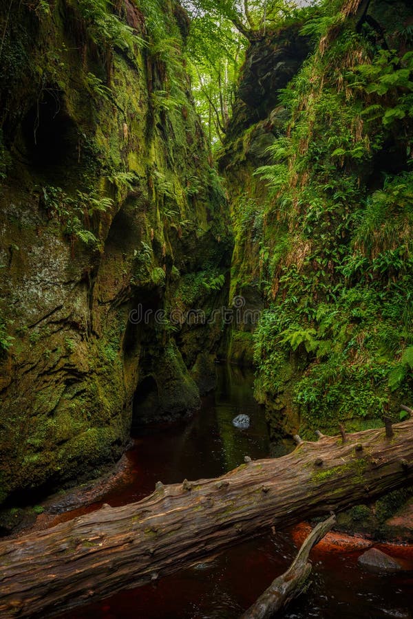 Inside of the Devil’s Pulpit Gorge, with Running Water Stock Photo ...