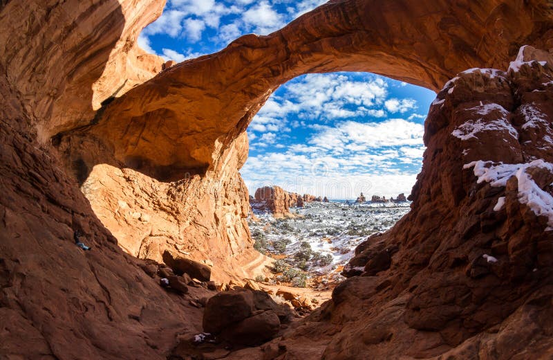 Inside Double Arch Perspective Stock Image - Image of landscape, moab ...