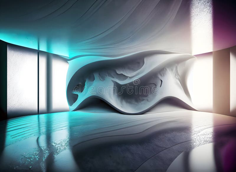 Inside Empty Business Office and Neon Swirling Lines for Background ...