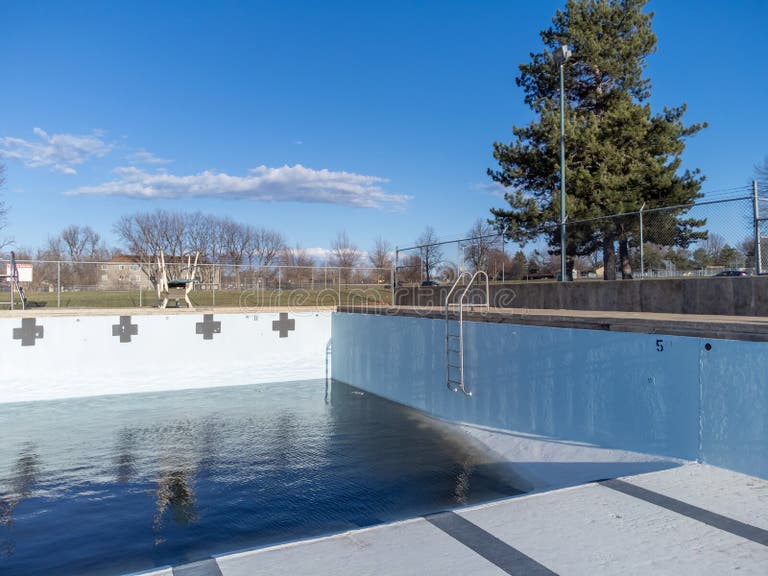 Inside an Empty and Drained Winterized Swimming Pool Stock Photo ...