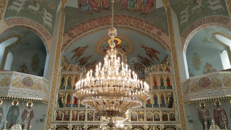 Inside an Empty Greek Catholic Cathedral. Church Interior. Rows for ...