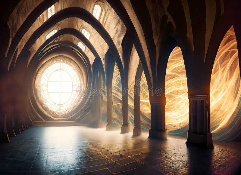 Abstract Inside Empty Monastery, Light Swirling Lines on Digital Art ...