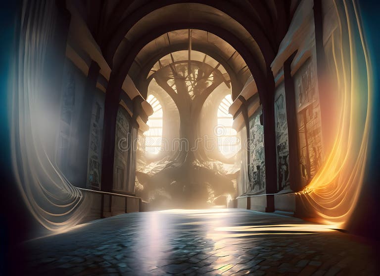 Abstract Inside Empty Monastery, Light Swirling Lines on Digital Art ...