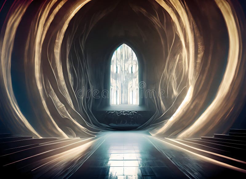 Abstract Inside Empty Monastery, Light Swirling Lines on Digital Art ...