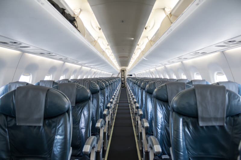 Inside Empty Passenger Aircraft Cabin Stock Image - Image of flight ...
