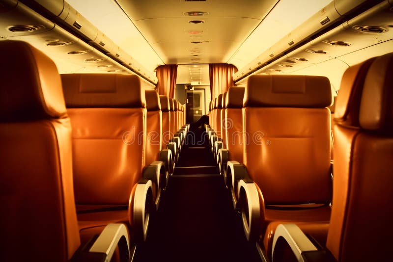 Inside Empty Passenger Aircraft Cabin. Neural Network AI Generated ...