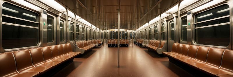 Empty Subway Train Interior. Seats and Windows in Evening. Commute ...