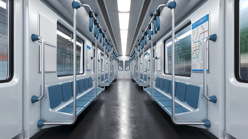 Subway Car Empty Interior, Metro Cross Section, 3d Rendering Stock ...
