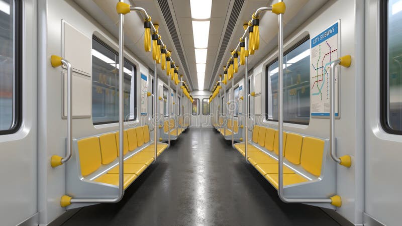 Inside Empty Subway Car, Metro Car Empty Interior 3d Rendering Stock ...