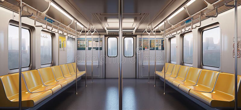 Inside Empty Subway Car, Metro Car Empty Interior Stock Illustration ...