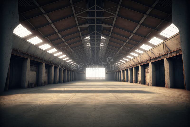 Inside Empty Warehouse or Hangar with Large Structure for Industrial ...
