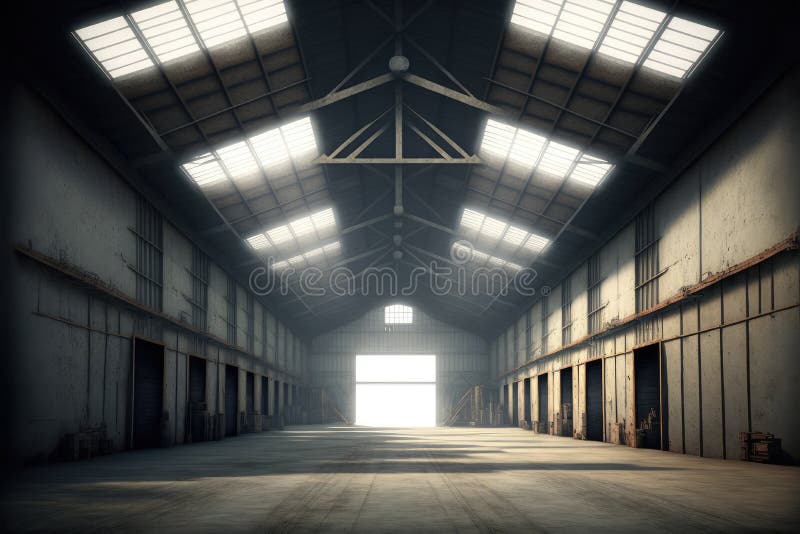 Inside Empty Warehouse or Hangar with Large Structure for Industrial ...