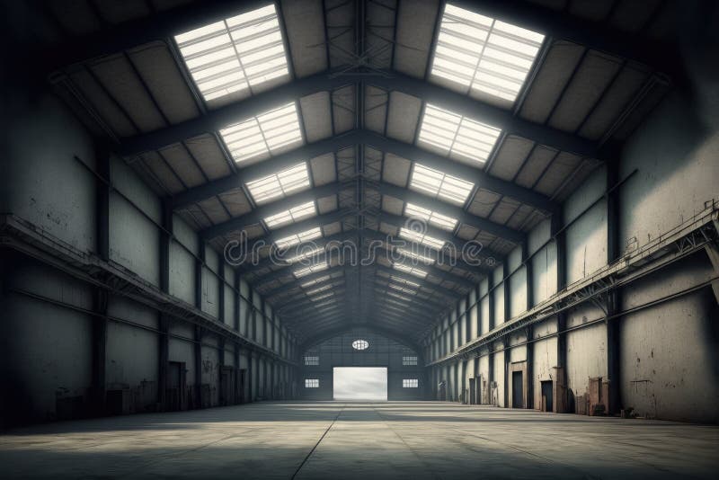 Inside Empty Warehouse or Hangar with Large Structure for Industrial ...
