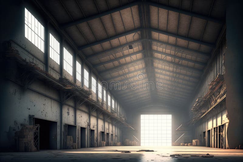 Inside Empty Warehouse or Hangar with Large Structure for Industrial ...