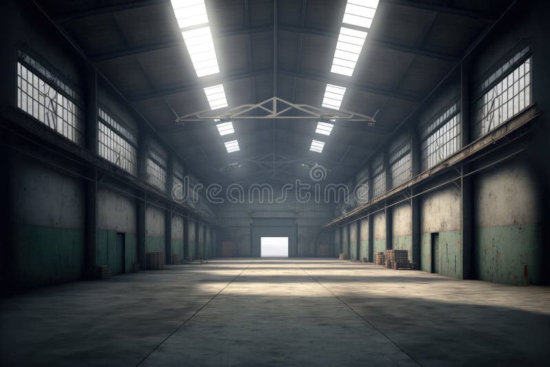 Inside Empty Warehouse or Hangar with Large Structure for Industrial ...