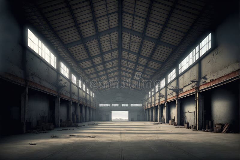 Inside Empty Warehouse or Hangar with Large Structure for Industrial ...