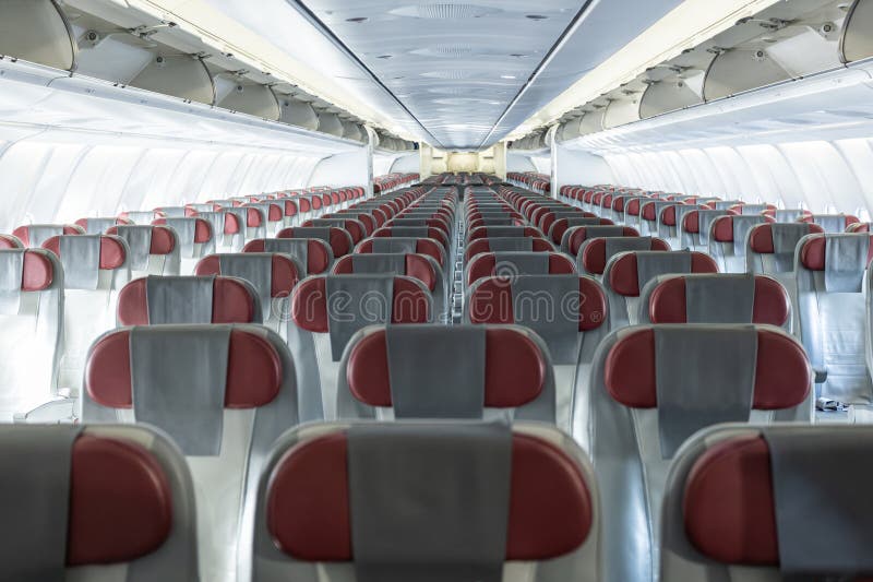 Inside Empty Wide Body Passenger Airplane Cabin Stock Photo - Image of ...