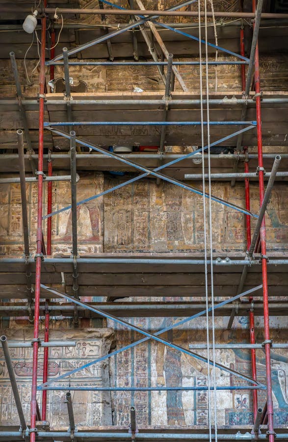 Inside Esna Temple, Restoration Work on the Wall Paintings Stock Photo ...