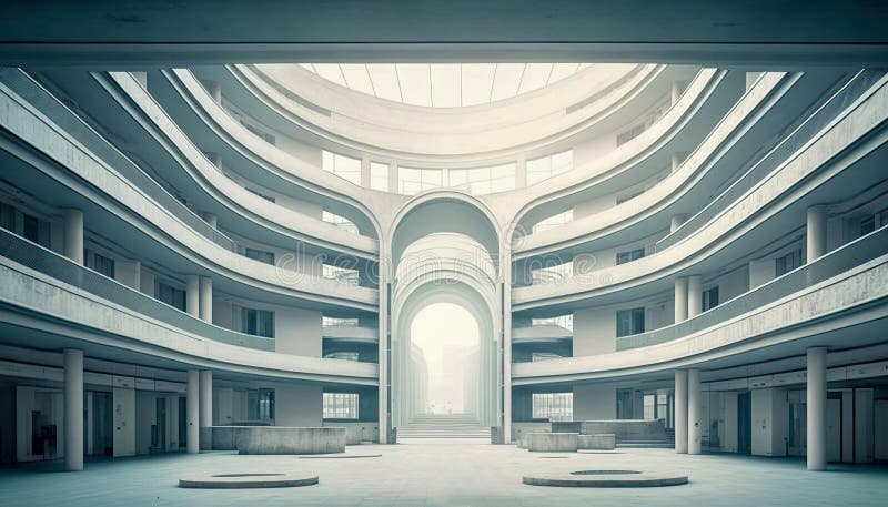 Inside Extra-large Futuristic Mall Building with a Glass Ceiling ...