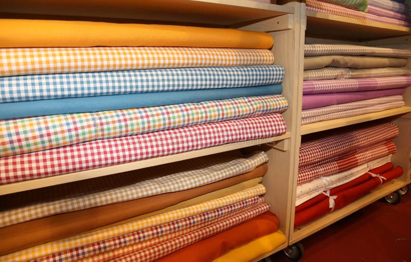 Inside the Fabric Store with Many Textile Products for Sale Stock Image ...