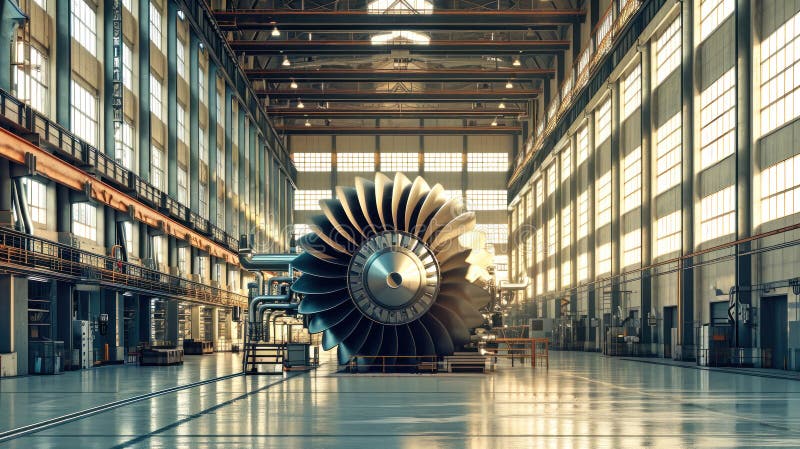 Inside a Factory: Large Jet Engine in Production Stock Illustration ...