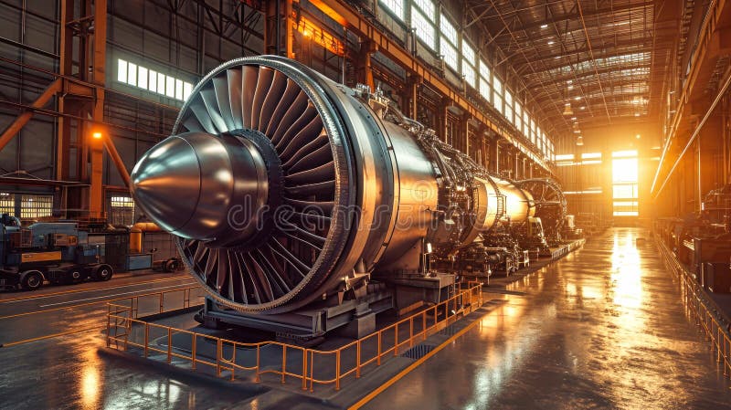 Inside a Factory: Large Jet Engine in Production Stock Illustration ...