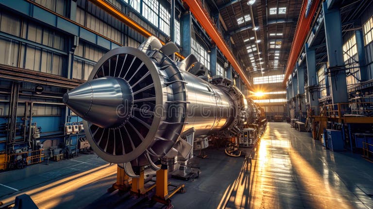 Inside a Factory: Large Jet Engine in Production Stock Illustration ...