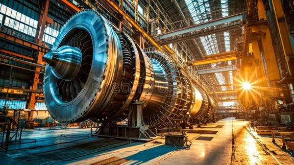 Inside a Factory: Large Jet Engine in Production Stock Illustration ...