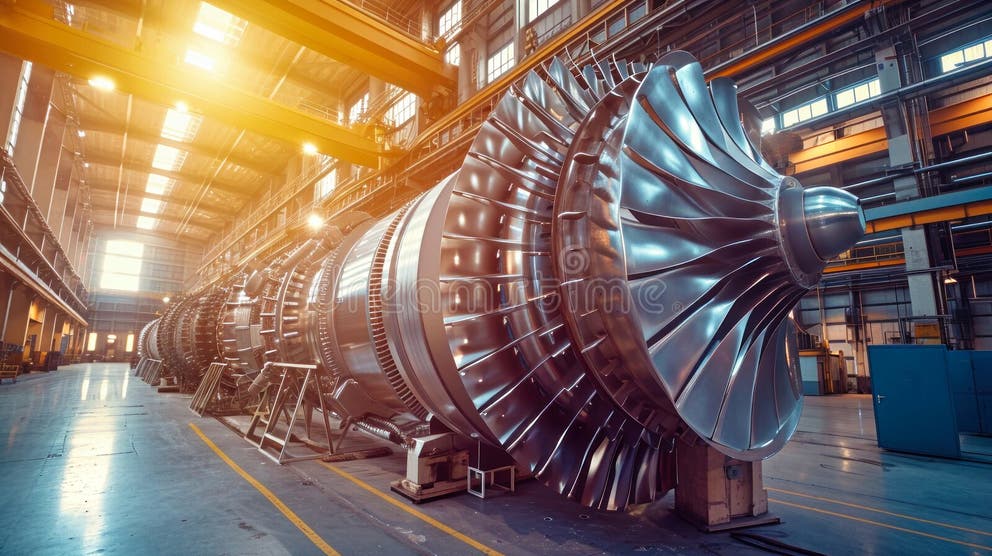 Inside a Factory: Large Jet Engine in Production Stock Illustration ...
