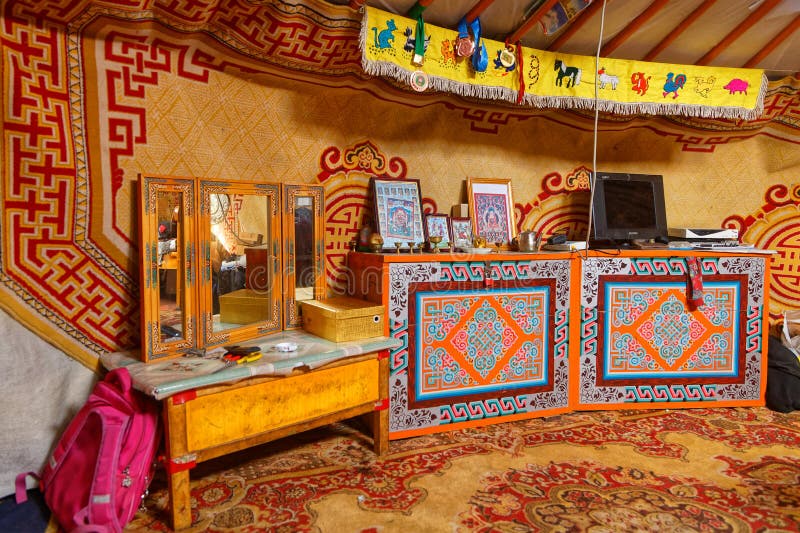 Inside a ger, Mongolia stock photo. Image of tourism, beams - 5491448