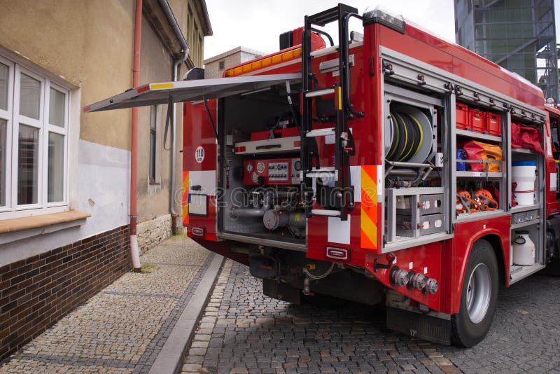 Equipment Inside Fire Truck Stock Image - Image of industry, equipment ...