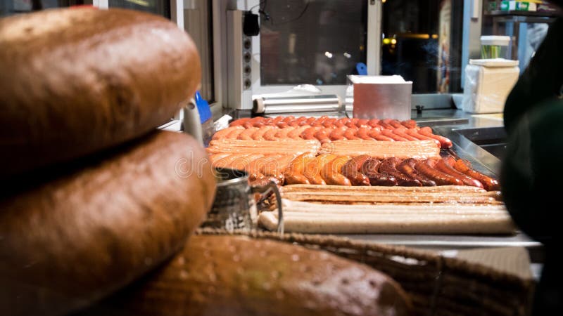 Inside of a Food Shop with Different Sausages on the Counter. Stock ...