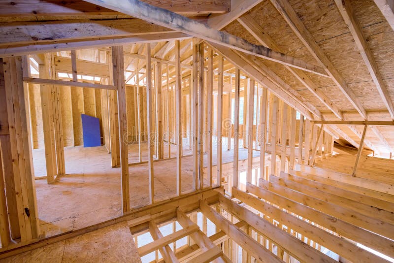 A Inside Frame Support Beams Under Construction To New House Stock ...
