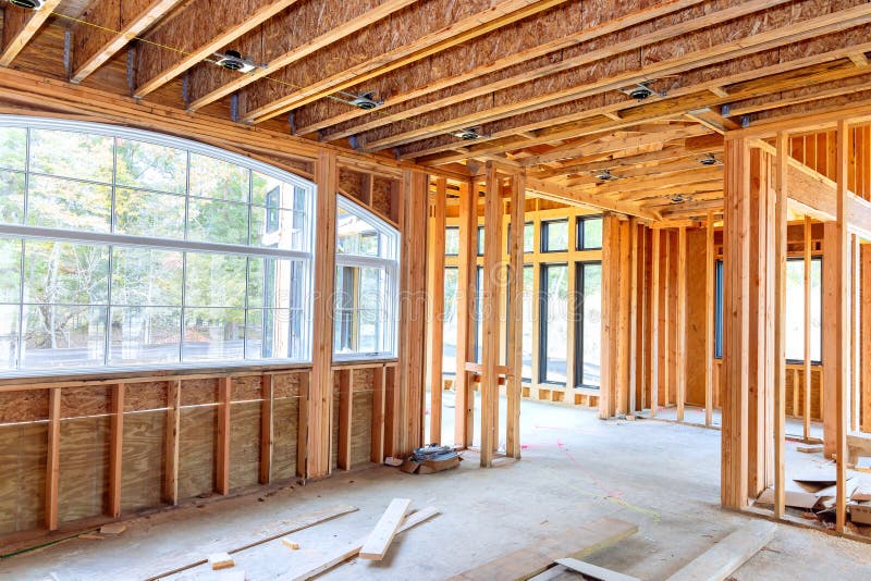 Inside Frame, Wooden Beams are Utilized To Support Construction of a ...