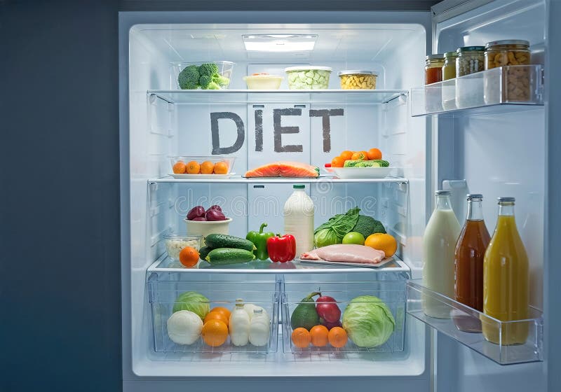 Inside a Fridge with the Word Diet Concept Stock Illustration ...