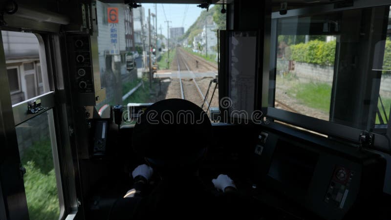 Inside Front View of a Train with a Driver, Japan. Stock Footage ...